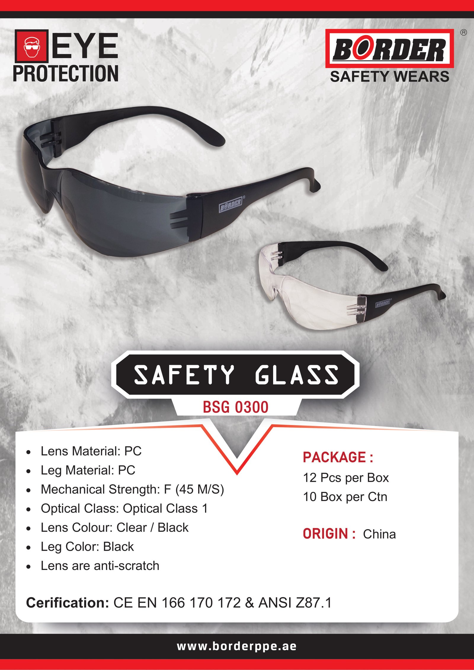 SAFETY GLASS | BSG 0300 - Head Protection - Safety Goggles | Border PPE UAE